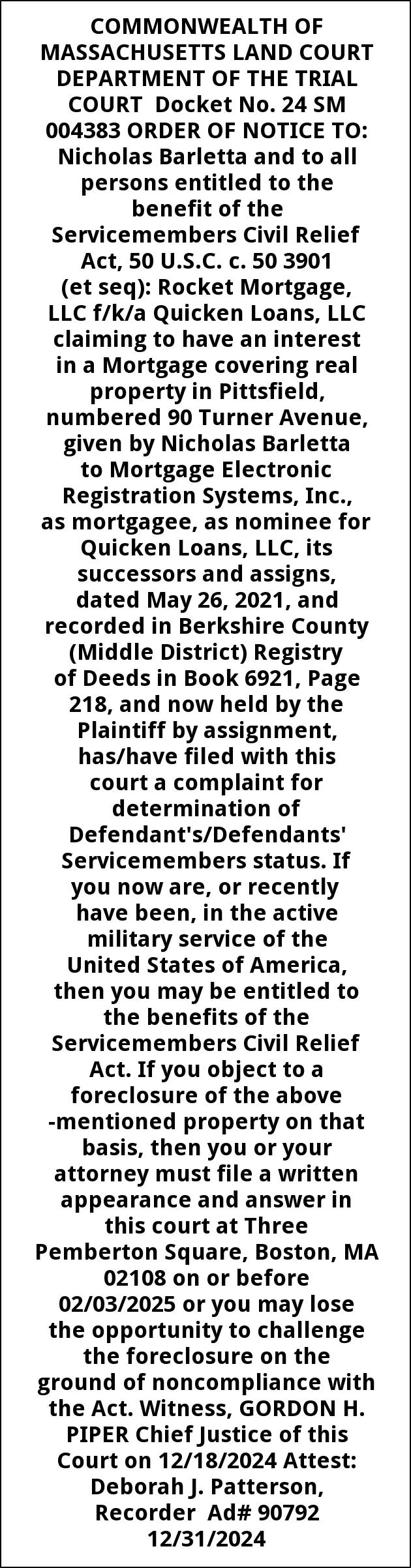 Order of Notice, The Commonwealth of Massachusetts Land Court ...