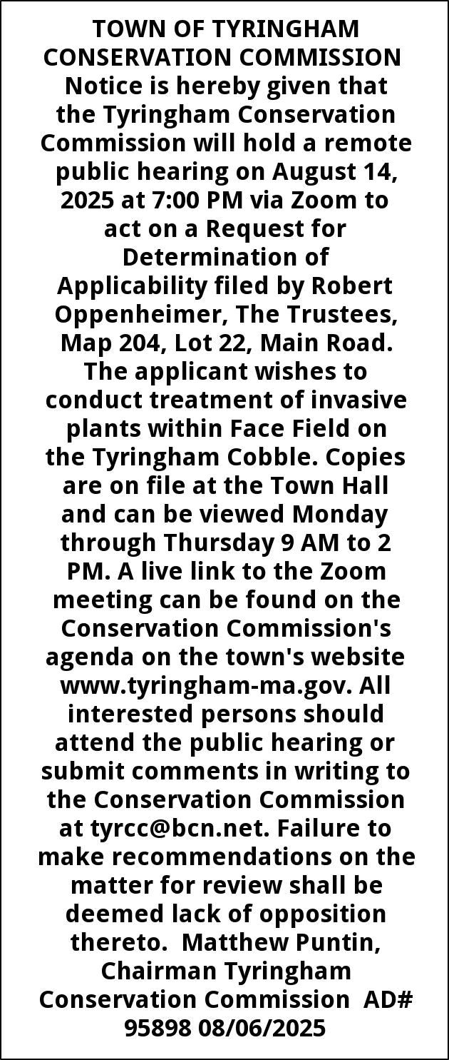 Public Hearing, Town of Tyringham Conservation Commission, Springfield, MA