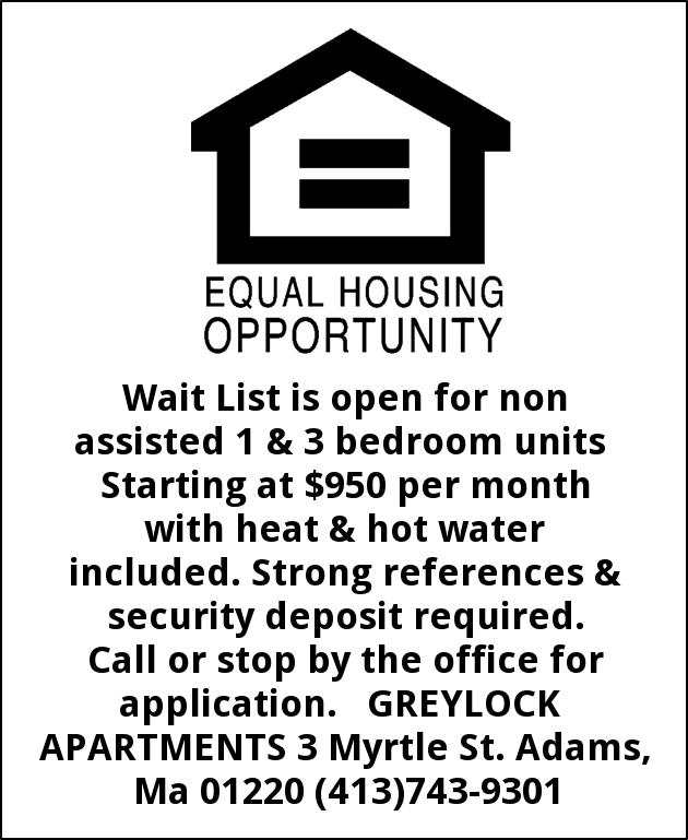 Equal Housing Opportunity, Greylock Apartments, Adams, MA