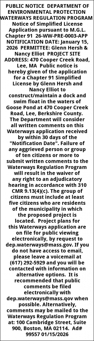 Public Notice, Massachusetts Department Of Environmental Protection ...