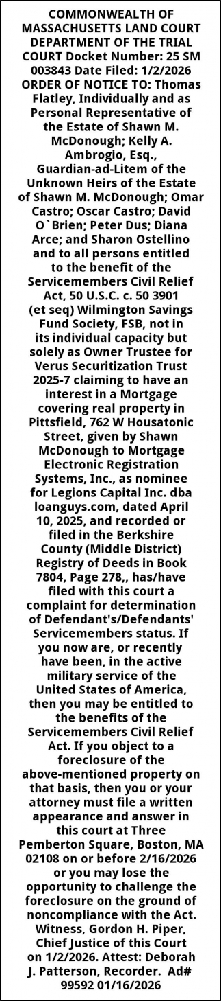 Order of Notice, The Commonwealth of Massachusetts Land Court ...